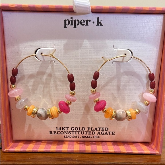 Piper | Jewelry | Piper K Reconstituted Agate Hoop Earrings | Poshmark